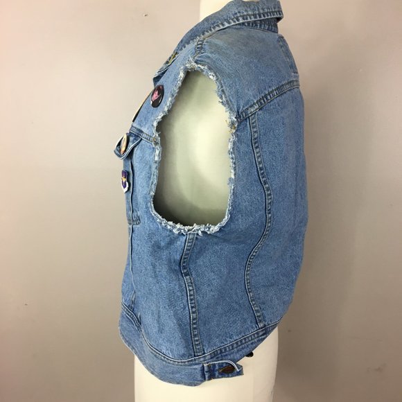 Vintage | Jackets & Coats | Vintage Denim Punk Vest Frayed Raw Cut Off ...